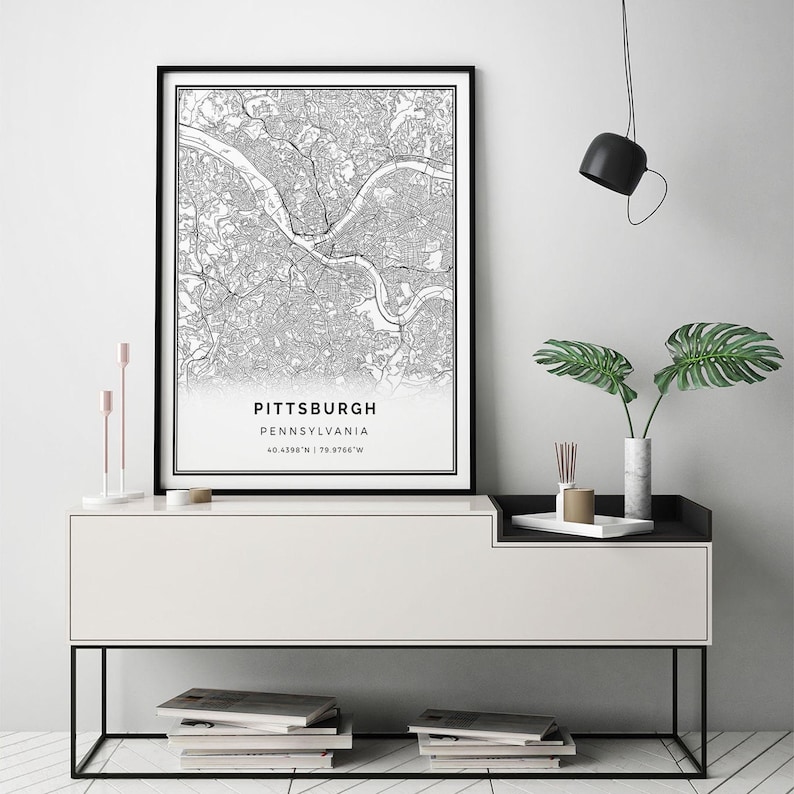 Pittsburgh Map Print Minimalistic Wall Art Poster City - Etsy