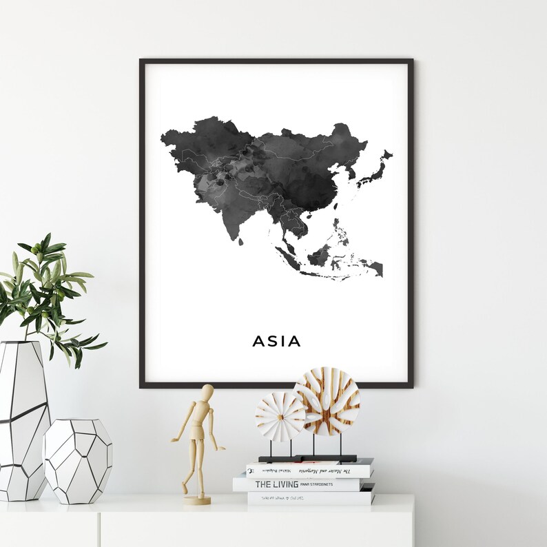 Asia Map Art Poster Black and White Wall Art Print of Asia - Etsy