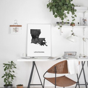 Louisiana Map Art Poster, Black and White Wall Art Print of Louisiana ...