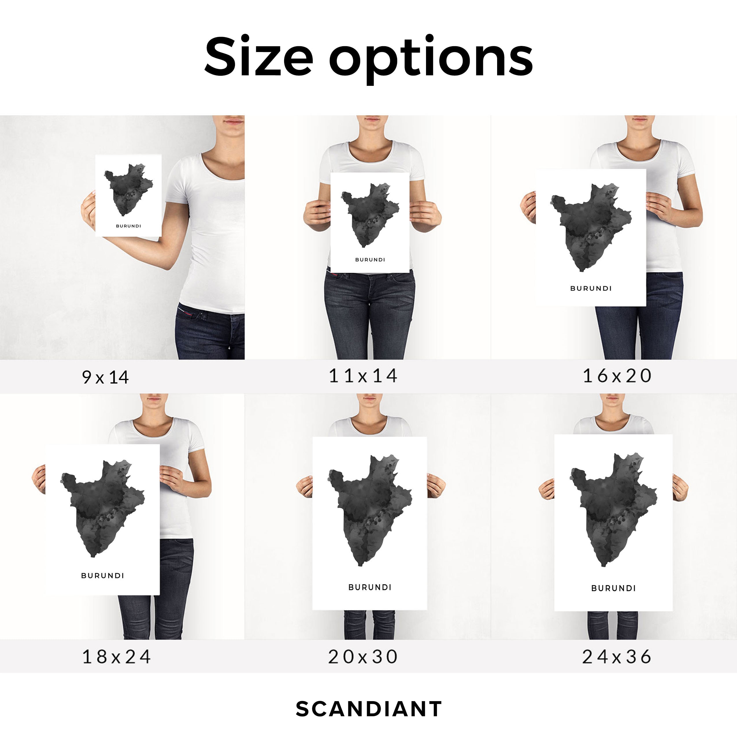 Burundi Map Art Poster Black and White Wall Art Print of | Etsy