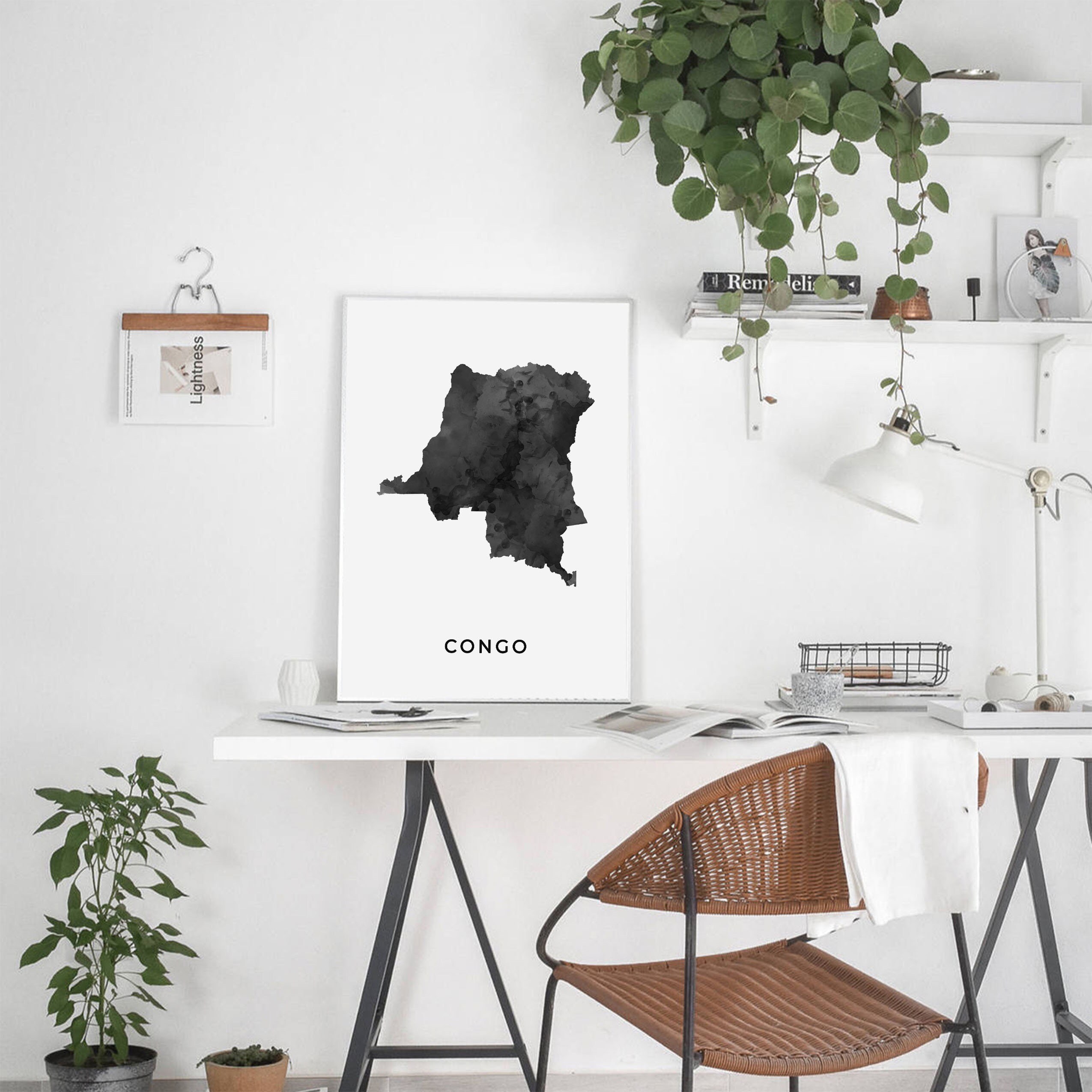 Congo Map Art Poster Black and White Wall Art Print of Congo | Etsy