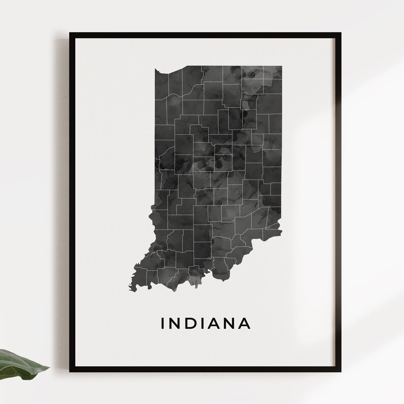 Indiana Map Art Poster Black and White Wall Art Print of - Etsy