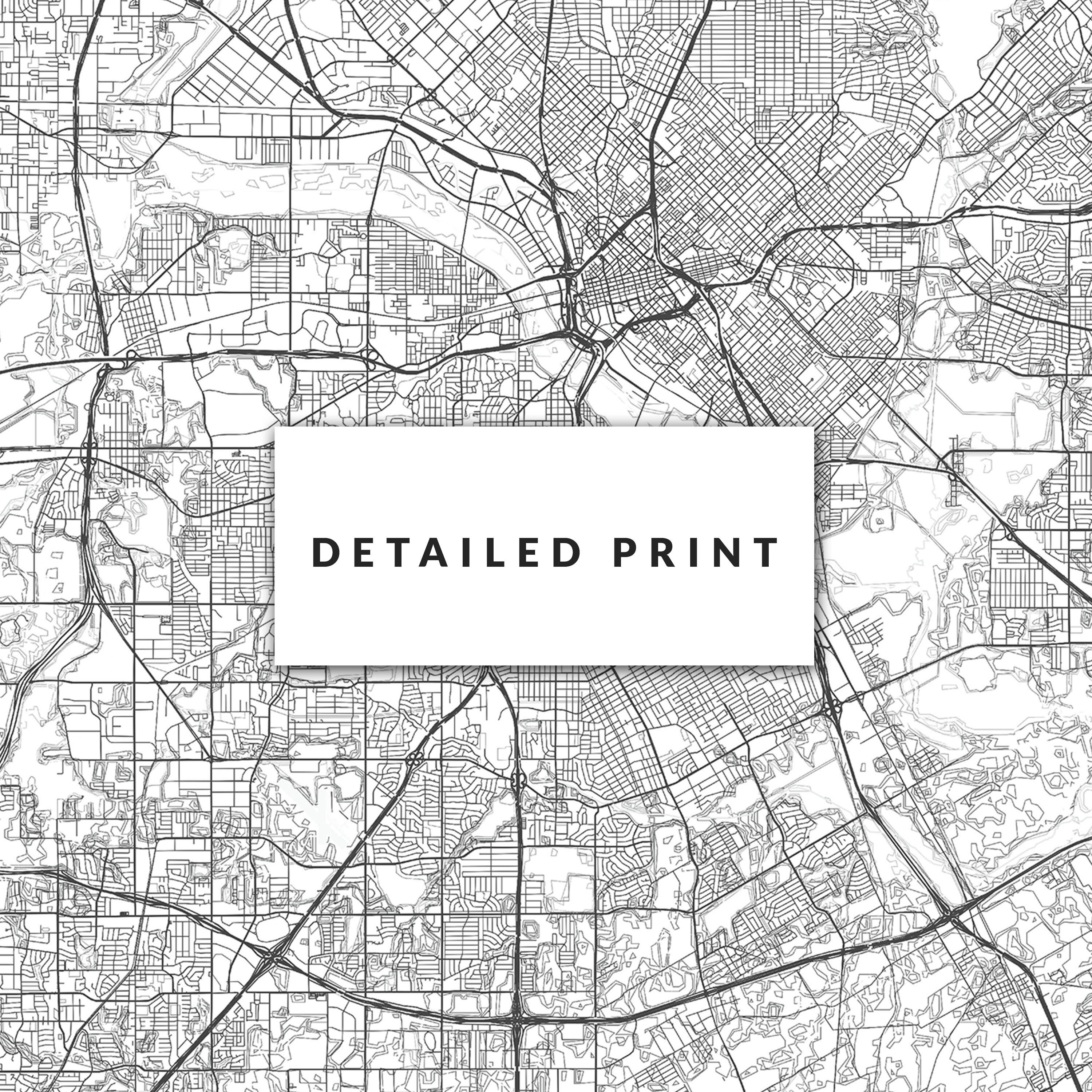 Dallas Map Print Minimalistic Wall Art Poster City Maps - Etsy