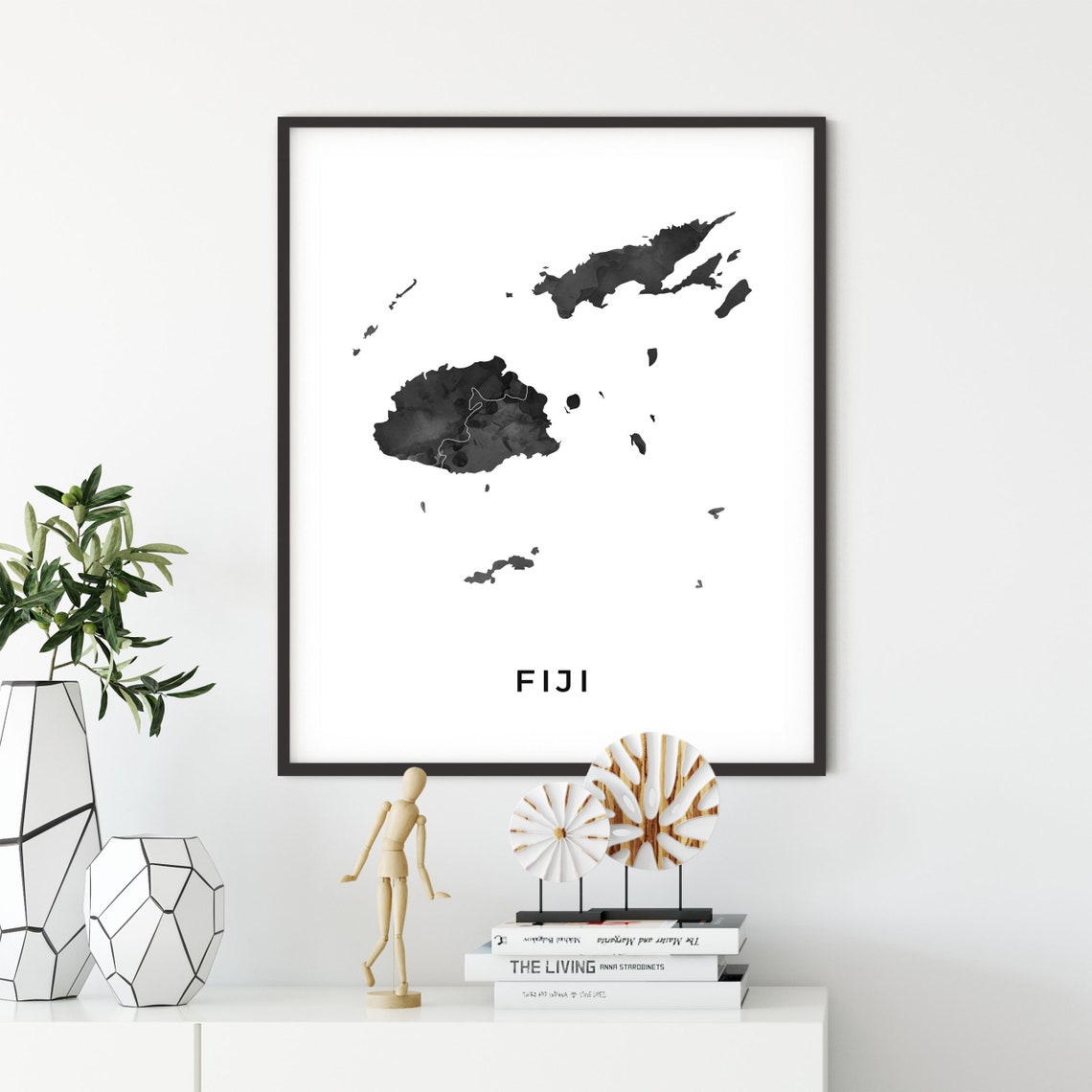 Fiji Map Art Poster Black and White Wall Art Print of Fiji - Etsy