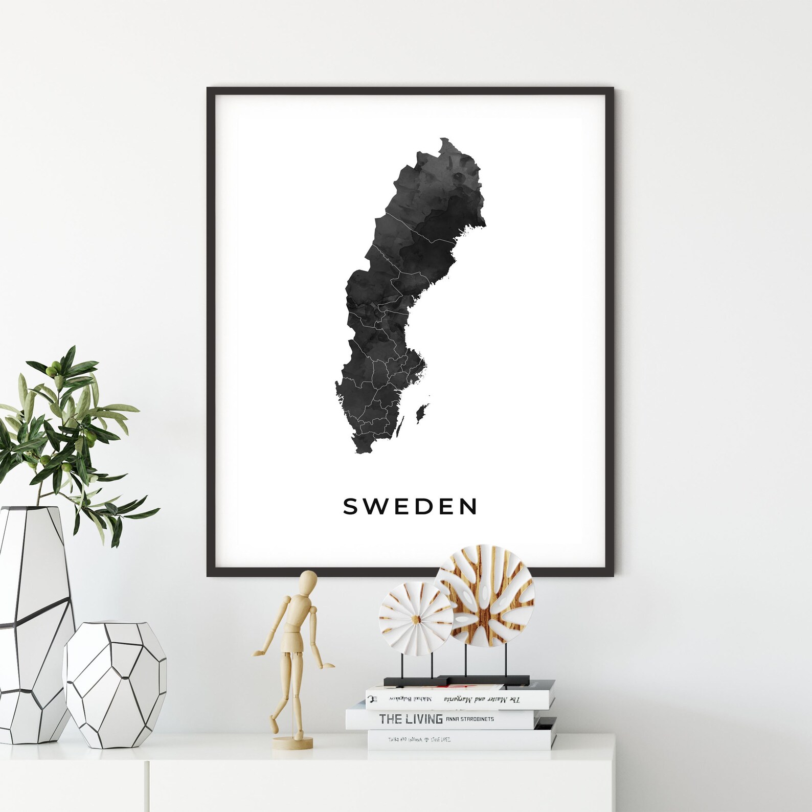Sweden Map Art Poster Black and White Wall Art Print of | Etsy