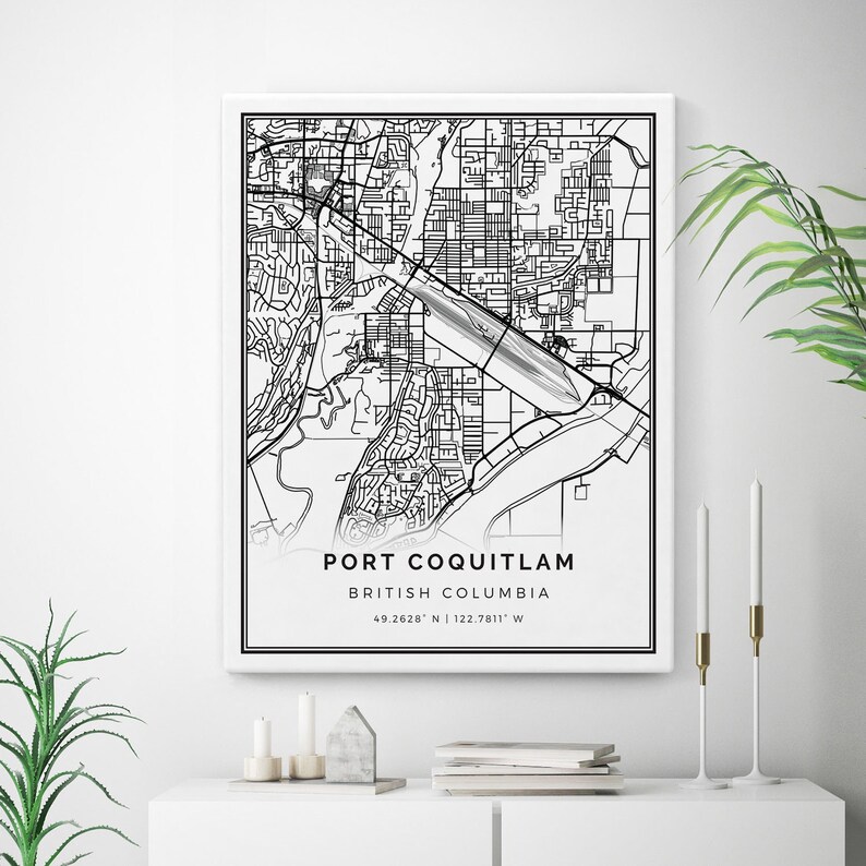 Port Coquitlam Map Canvas Print City Maps Wall Art British | Etsy