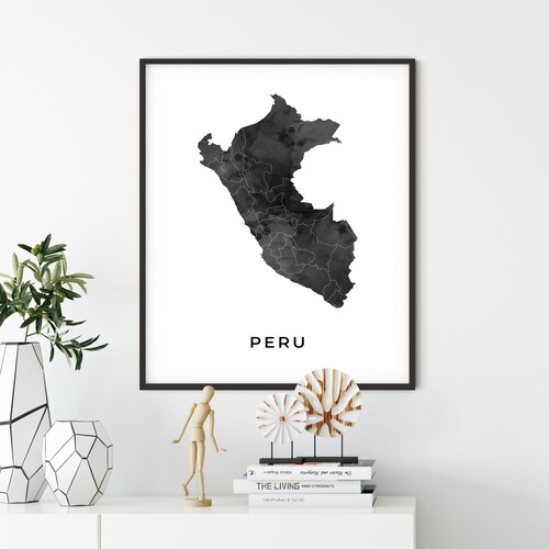Peru Map Art Poster Black and White Wall Art Print of Peru | Etsy