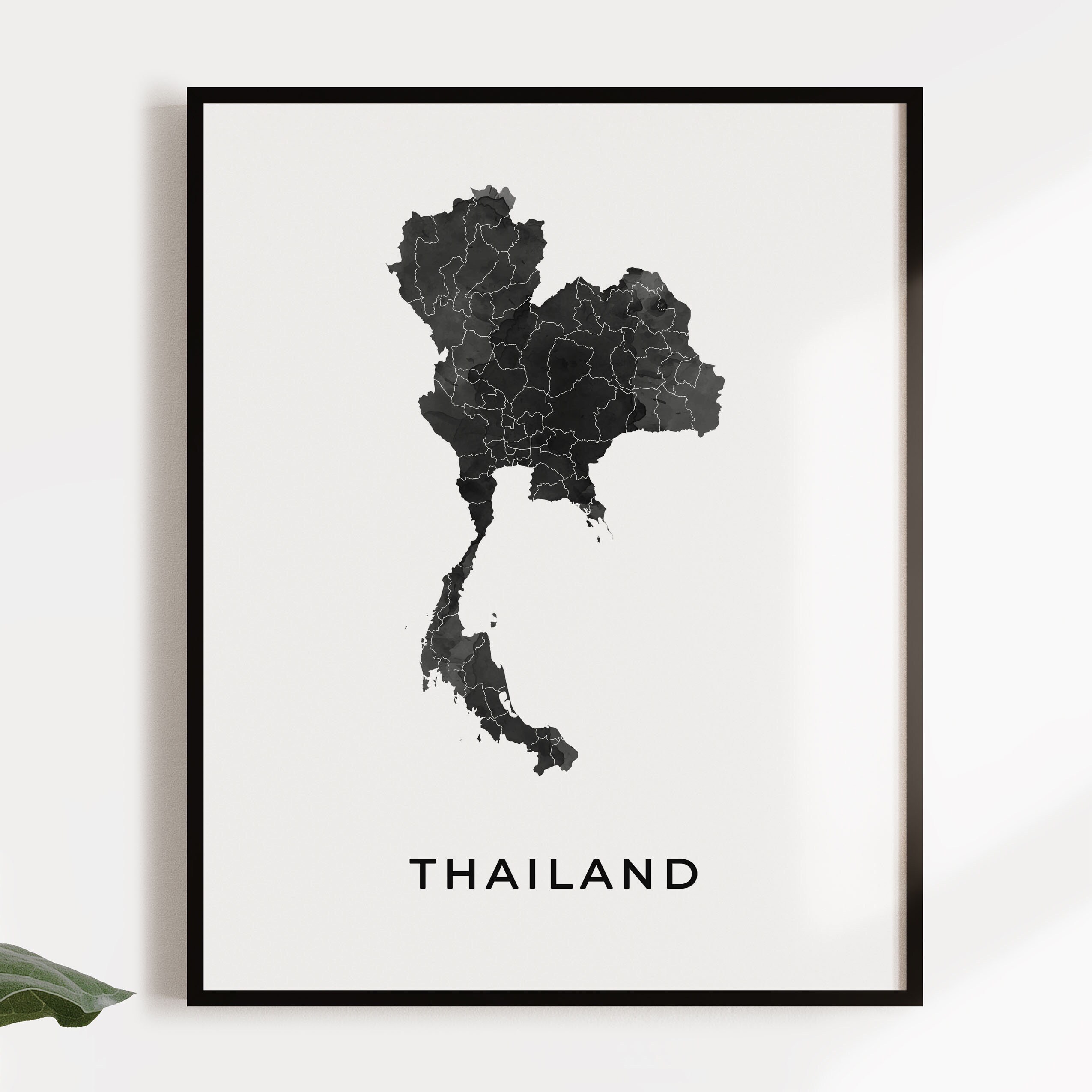 Thailand map art poster black and white wall art print of | Etsy