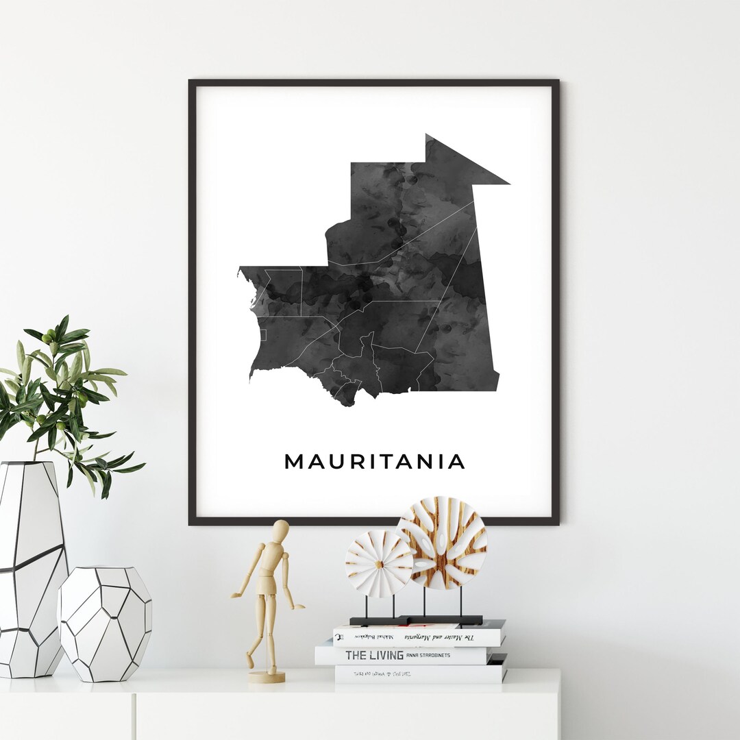 Mauritania Map Art Poster, Black and White Wall Art Print of Mauritania ...