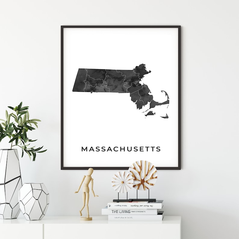 Massachusetts Map Art Poster Black and White Wall Art Print - Etsy