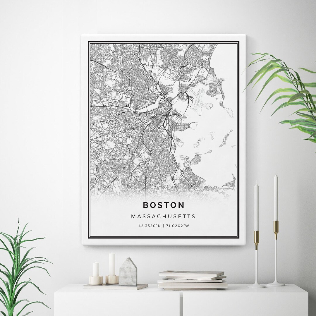 Boston Map Canvas Print City Maps Wall Art Massachusetts - Etsy