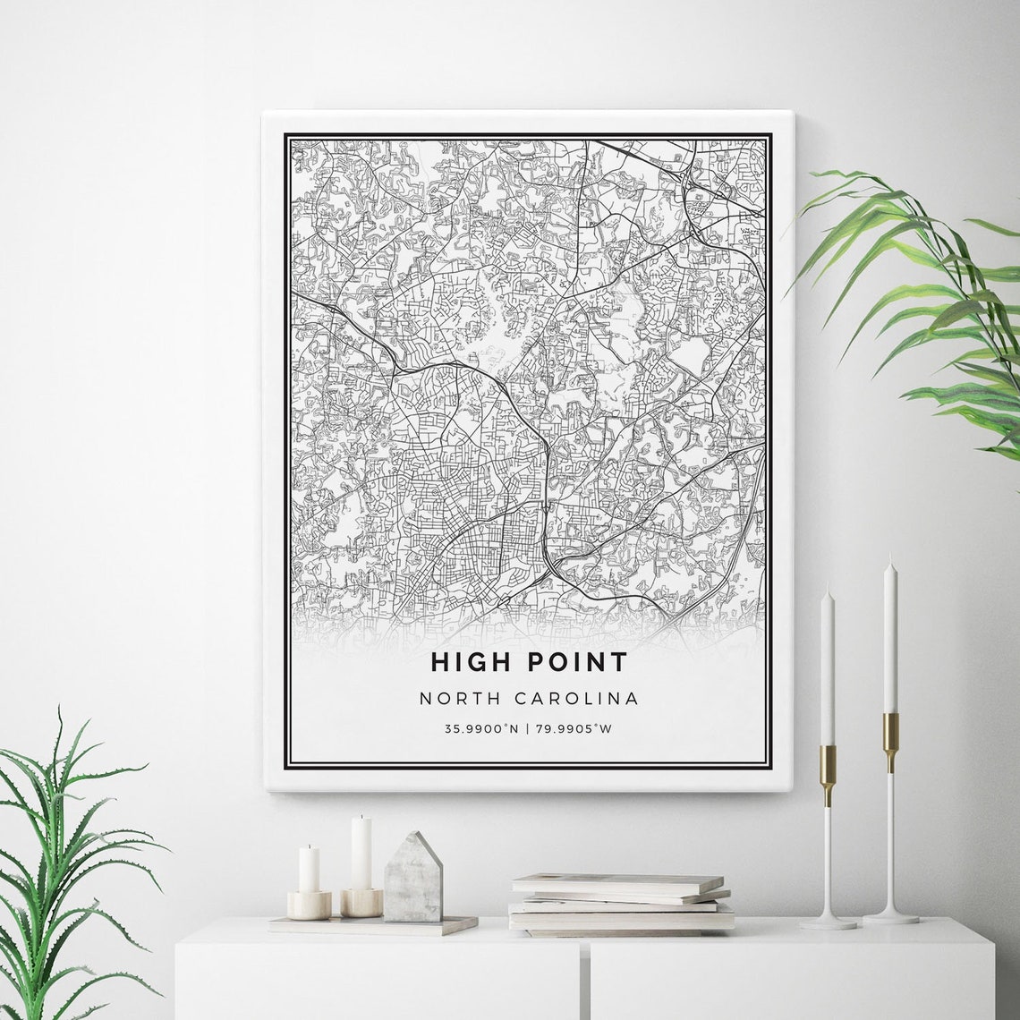 High Point Map Canvas Print City Maps Wall Art North | Etsy