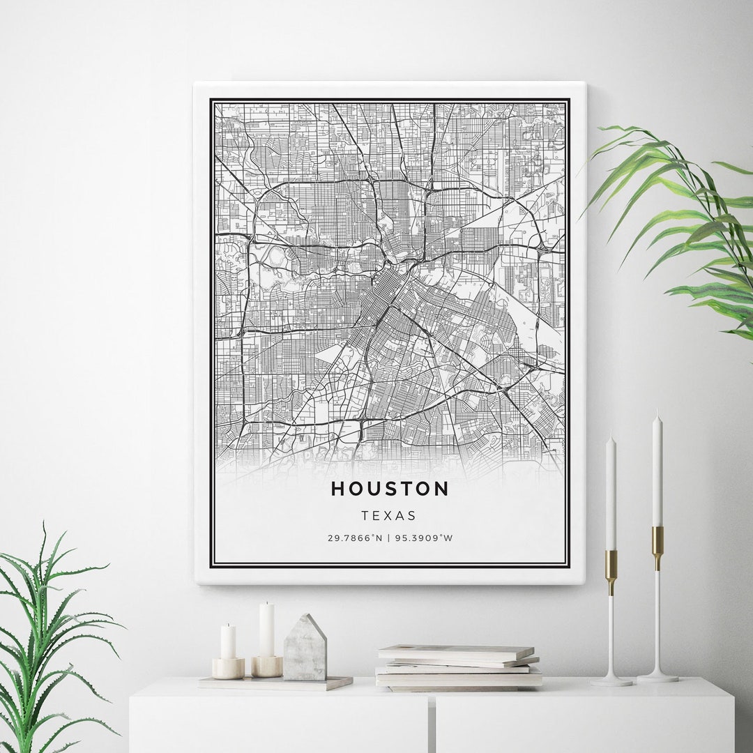 Houston Map Canvas Print, City Maps Wall Art, Texas Gift Minimalistic ...