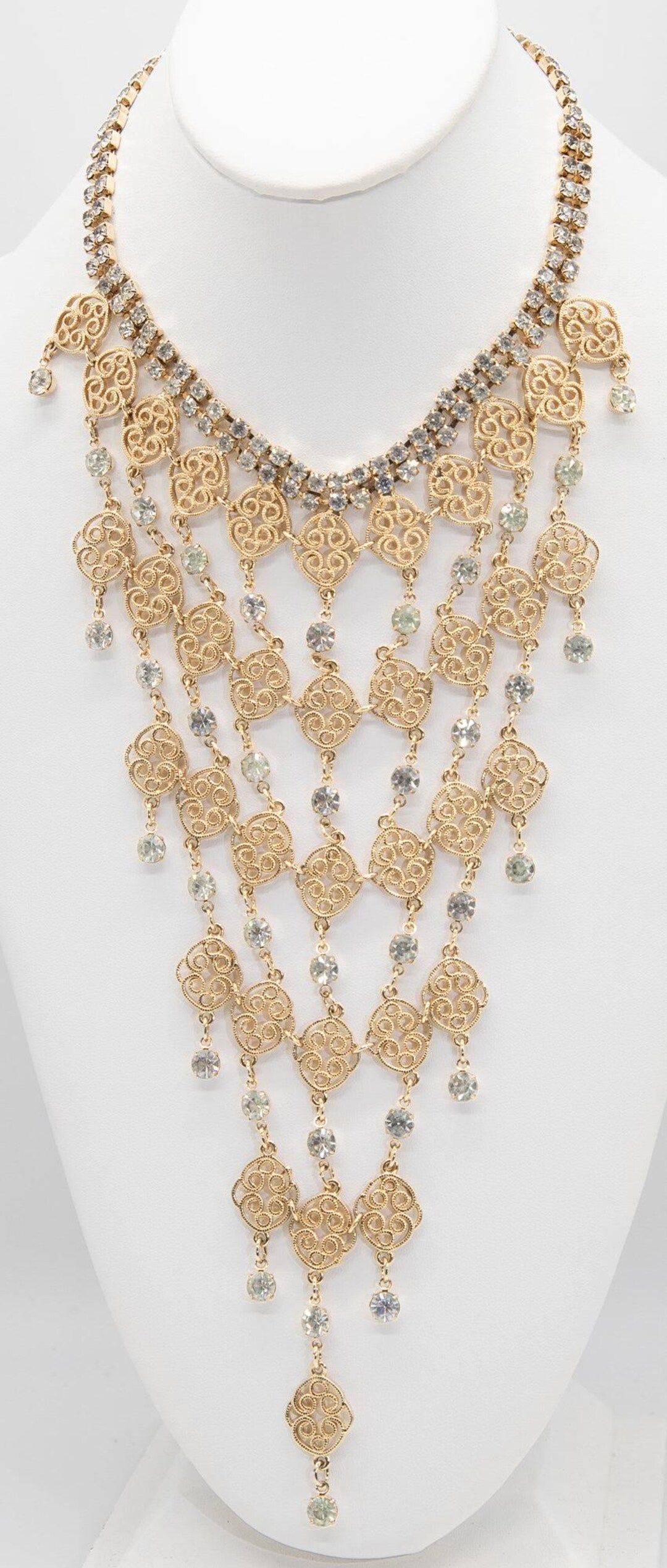 Vintage Triangle Faux Gold Disks With Rhinestone Necklace JD10735 - Etsy