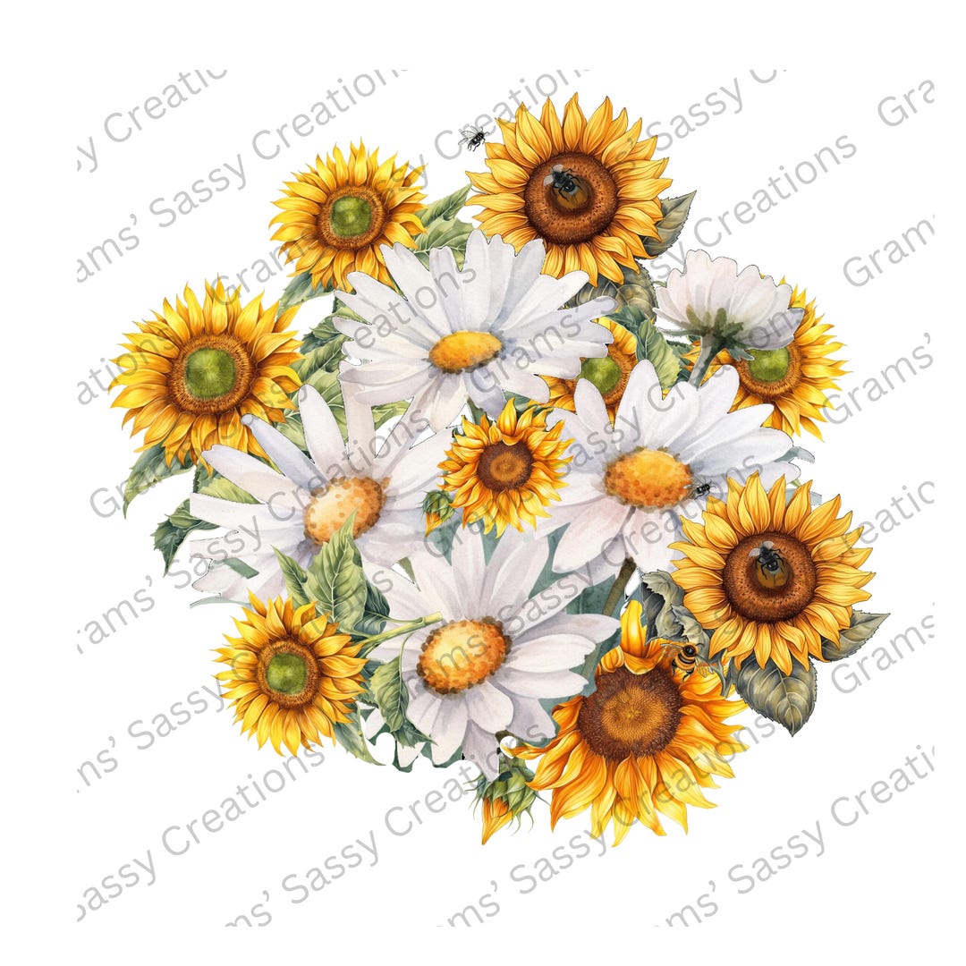 Sunflower & Daisy PNG: Floral Digital Design (digital Download) - Etsy