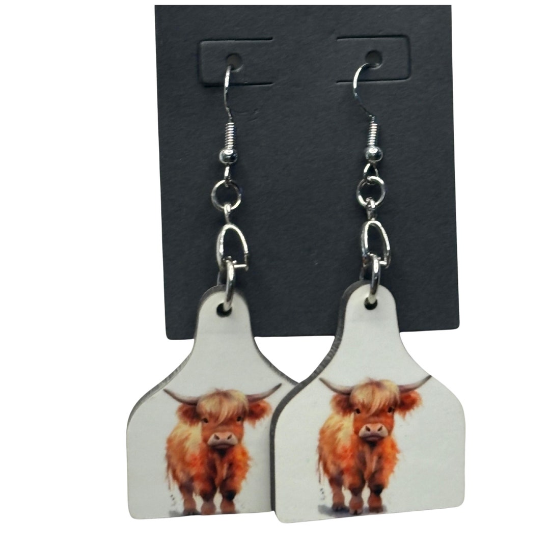 Cow Tag Earrings , Cow Tag Shaped, Cute Cow, Western, Highland Cow ...