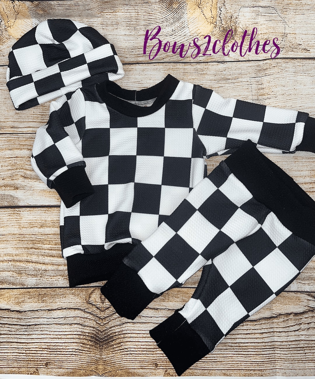 Checkered Baby Boy Outfit/ Crewneck Shirt/ Pants (joggers)/ Hat (beanie ...