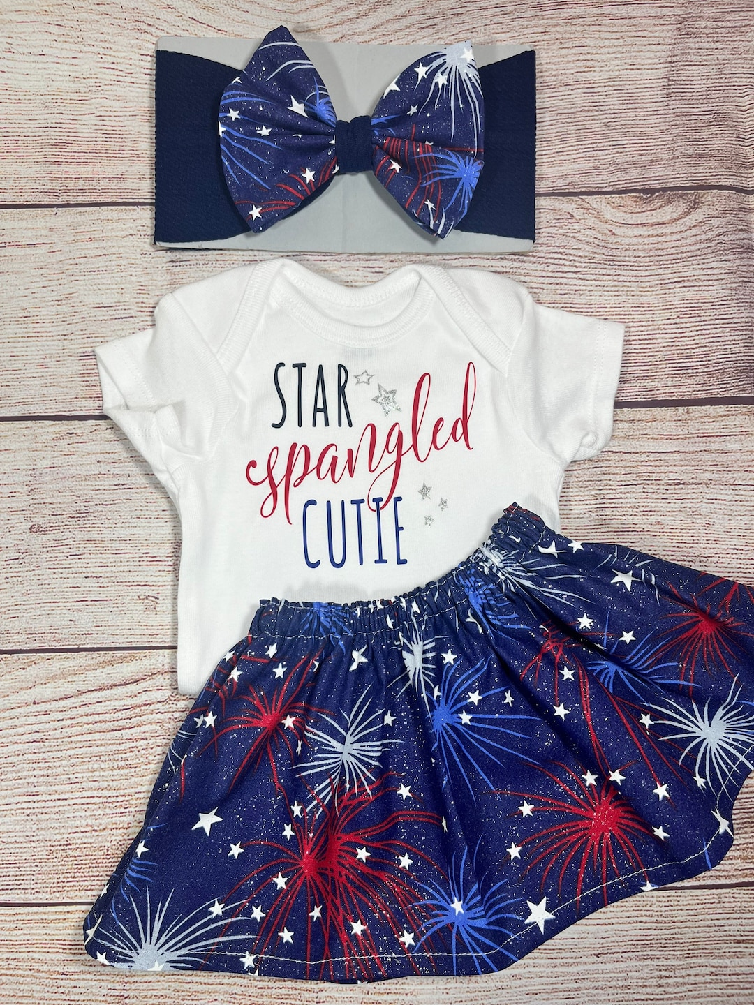 4th of July Baby Outfit: Star Spangled Skirt, Top & Bow Set - Etsy