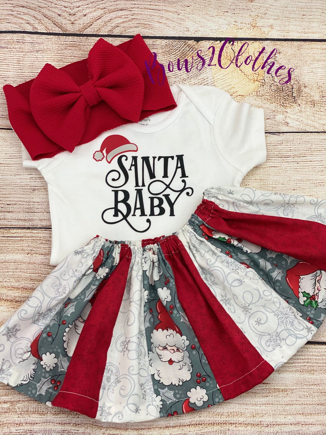 Baby Girl Christmas Outfit/ Santa Baby/ Top, Skirt and Bow Set/ Santa ...