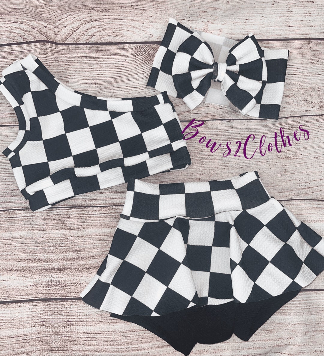 Black and White Checkered Baby Girl Outfit/ One Shoulder Crop Top ...