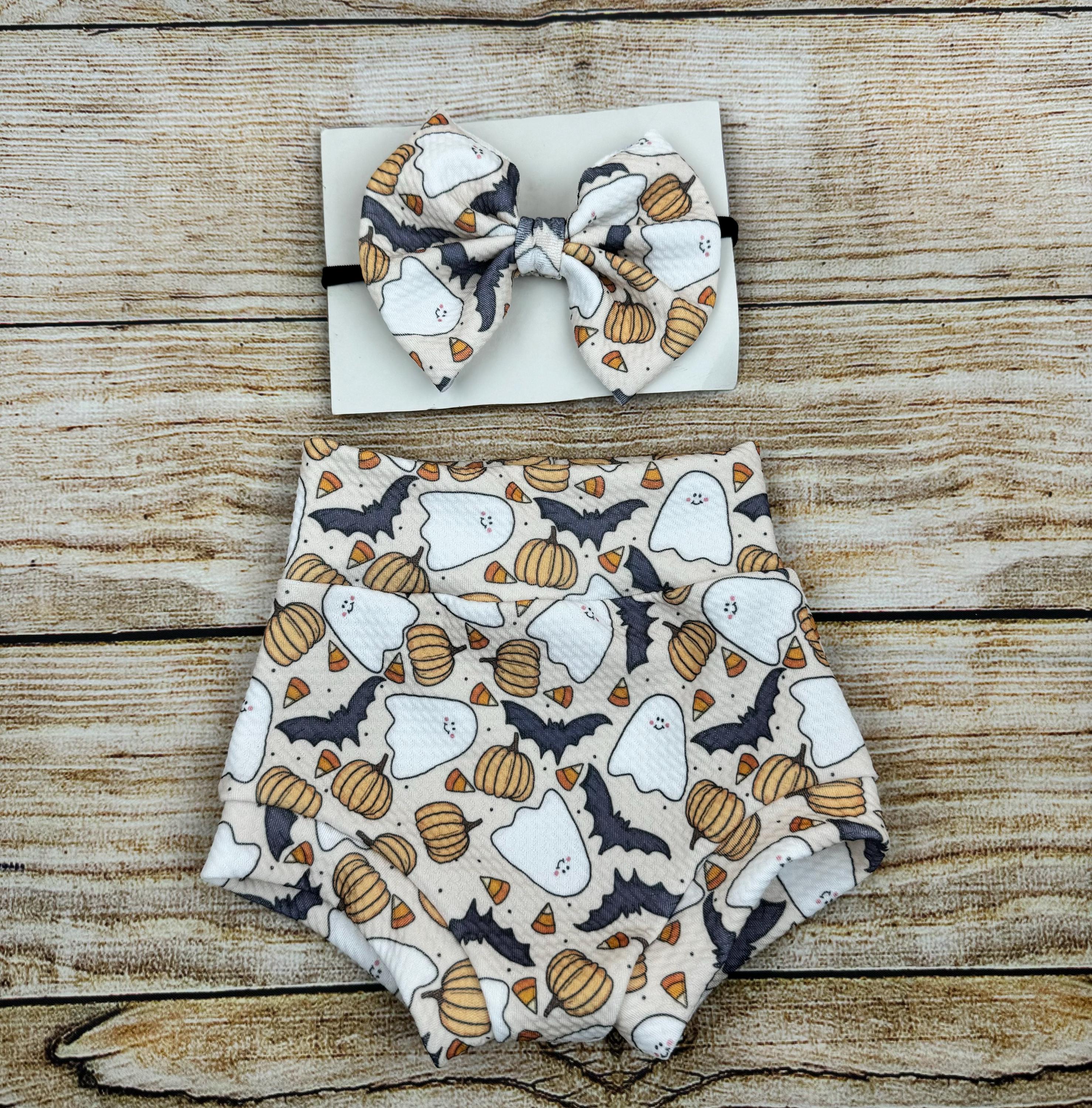Ghost Bummies & Headwrap Bow Set: Baby Girl Halloween Outfit - Etsy