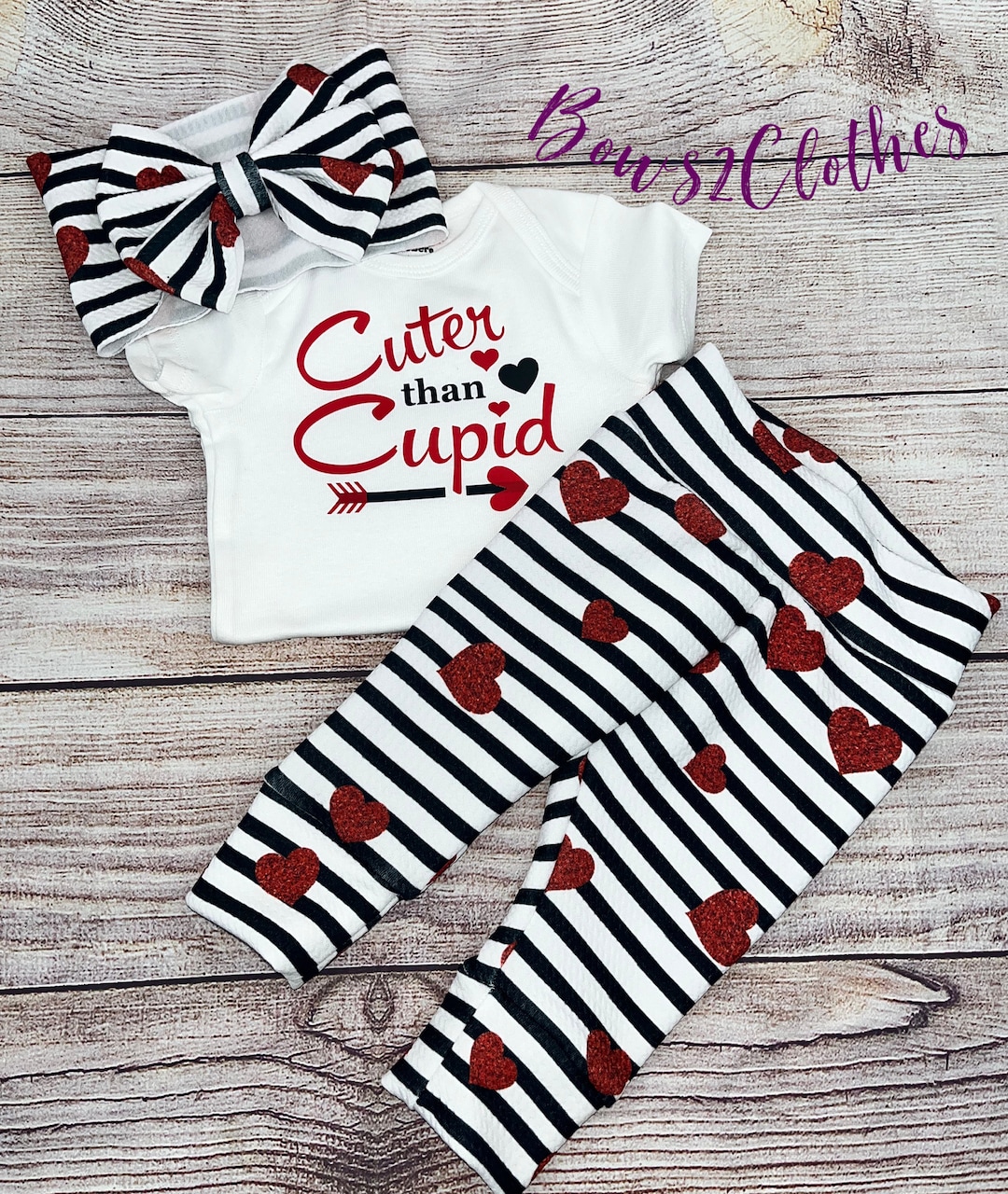 Cuter Than Cupid/ Valentine’s Day/ Stripes and Hearts/ Baby Girl Top ...