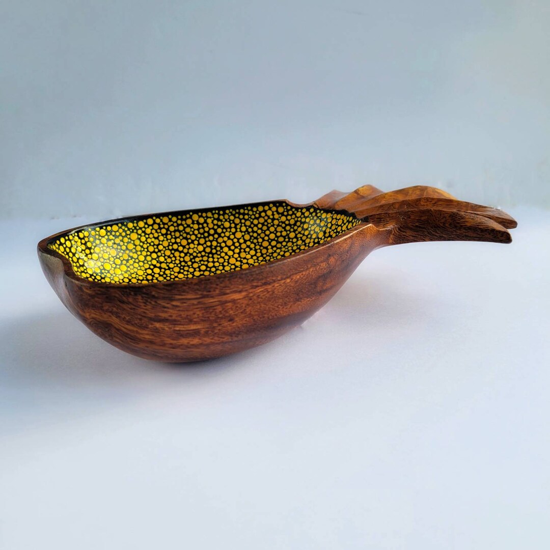 Hand Painted Monkey Pod Bowl, Vintage Key Dish, Tiki Style - Etsy