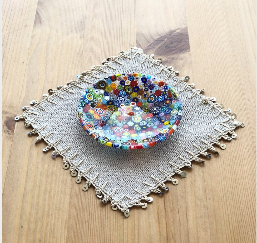 Set of Two Beige Sequin Fabric Coasters / Vinyl Cotton Coasters ...