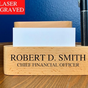 Desk Name Plate With Card Holder, Custom Name Sign, Personalized Wood ...