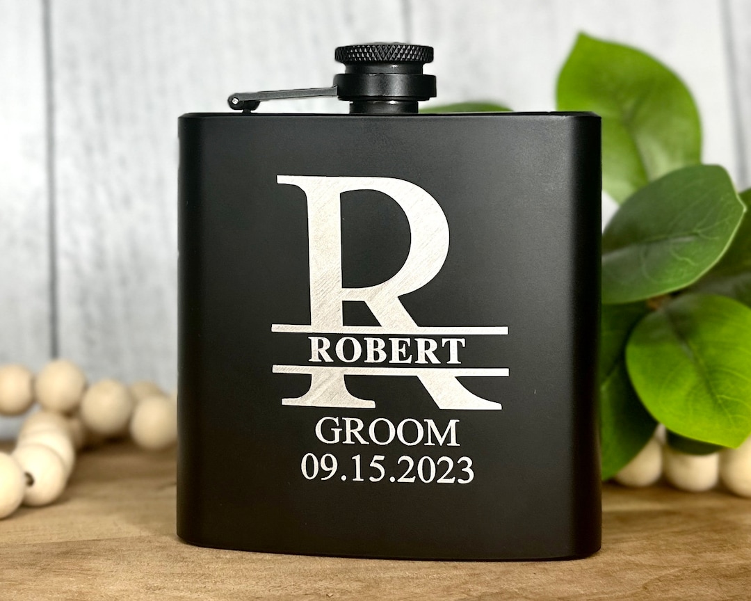 Groomsmen Flask Black, Groomsmen Gifts Personalized, Engraved Flask, Gift for Groomsman ...
