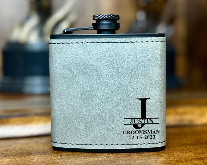 Groomsmen Flask, Groomsmen Gifts Personalized, Engraved Leather Flask ...