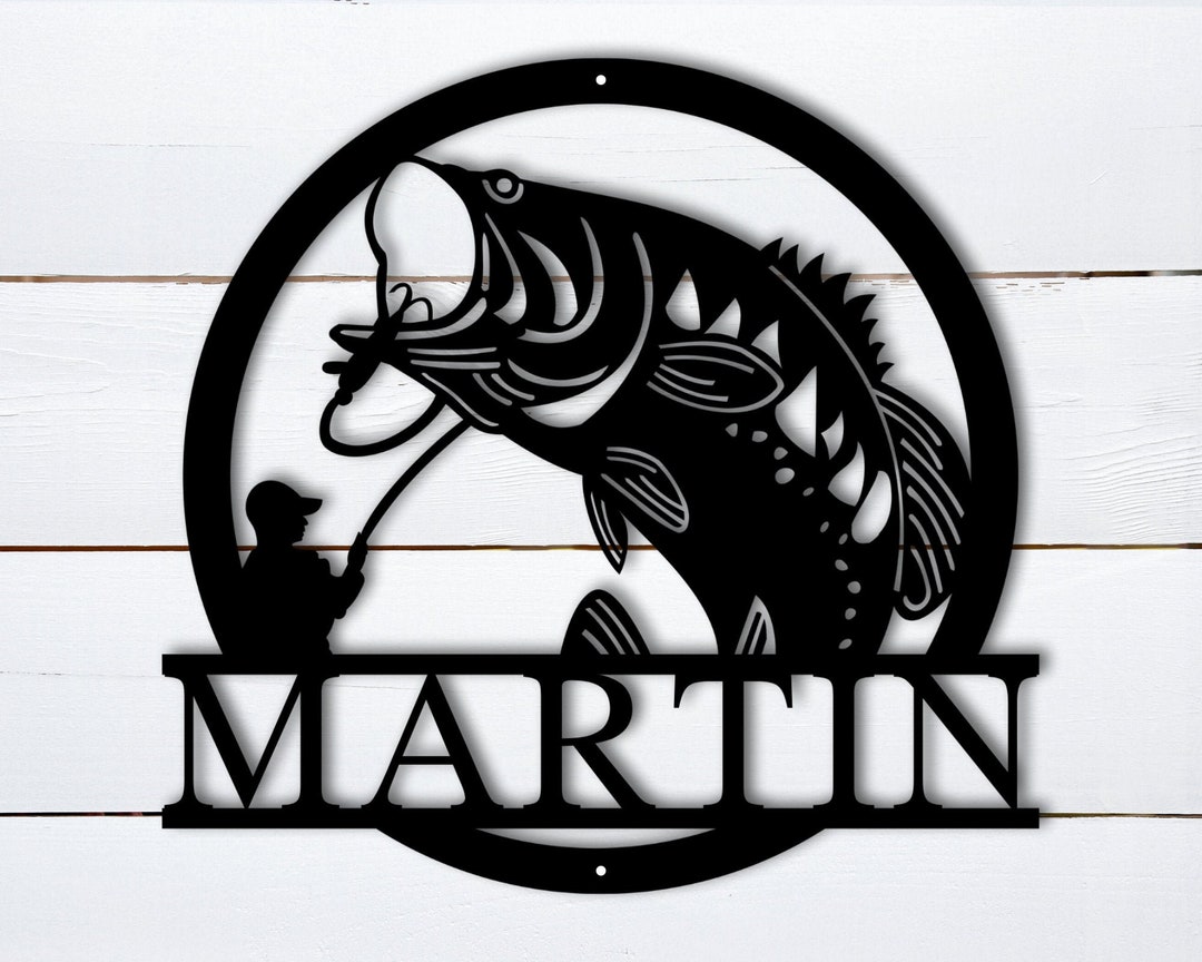 Fish Metal Name Sign, Bass Fishing Metal Monogram, Fishing Gifts for ...