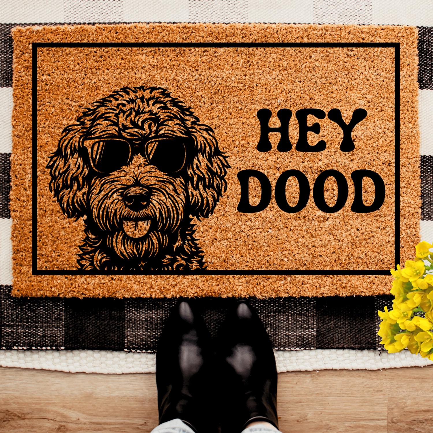 Hey Dood Doormat Golden Doodle Dog Goldendoodle Labradoodle Doormat ...