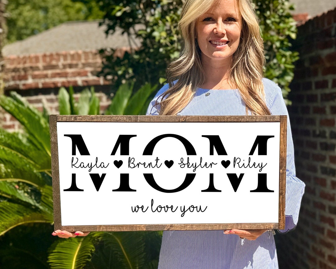 Christmas Gifts for Mom With Kids Names Signs for Mom Wood Sign ...