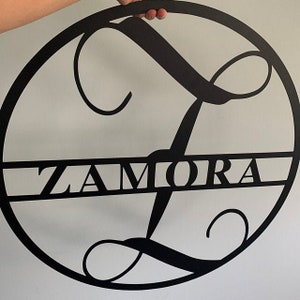 Last Name Circle Monogram, Metal Monogram Sign, Monogram Door Hanger ...