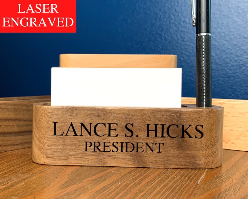 Desk Name Plate With Card Holder, Custom Name Sign, Personalized Wood ...