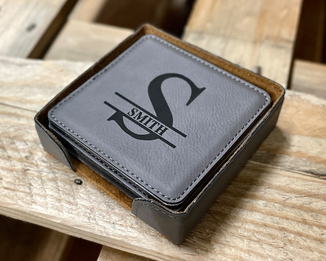 Personalized Leather Coasters, Personalized Coasters Set, Leather ...