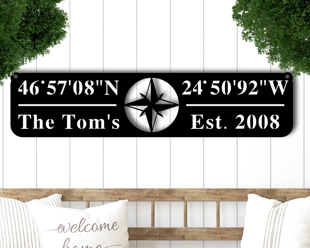 Personalized Coordinates Sign, Metal Wall Art, Custom Metal Sign ...