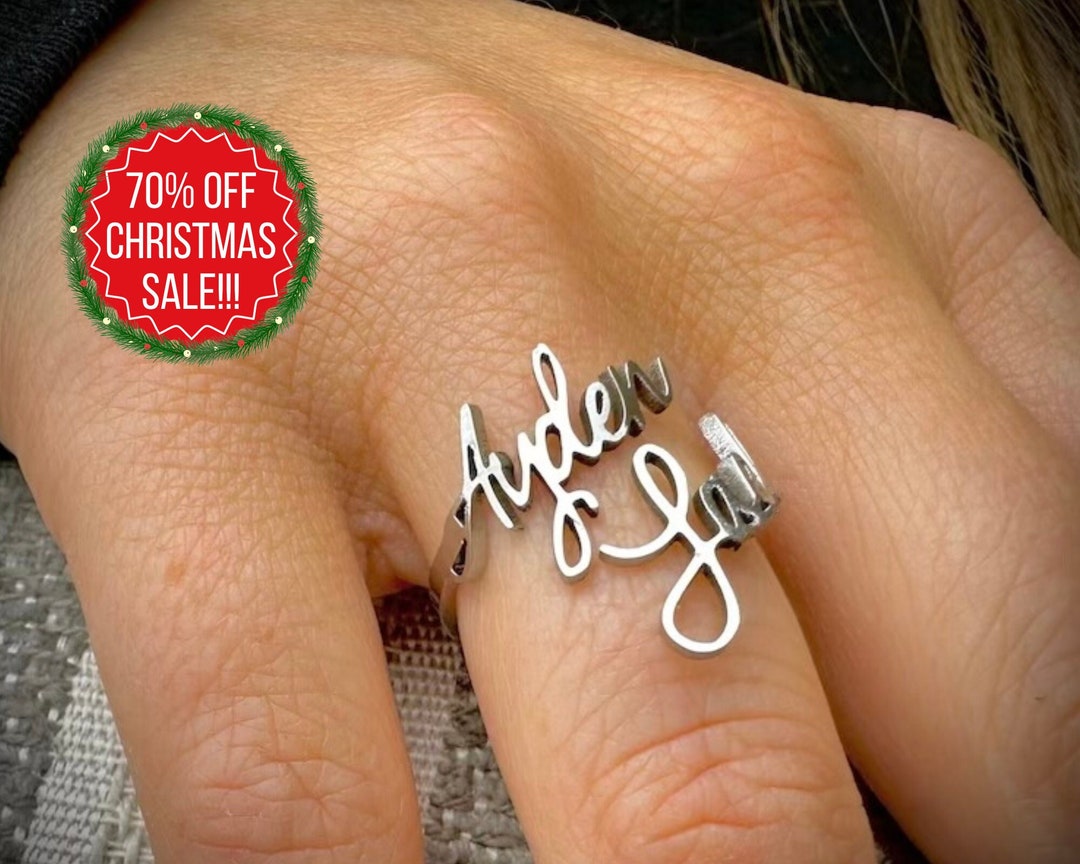 Christmas Gift for Her, Double Name Ring, Two Name Ring in Sterling ...