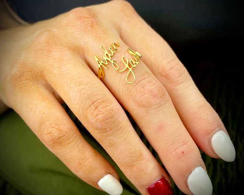 Double Name Ring Two Name Ring in Gold Silver and Rose - Etsy