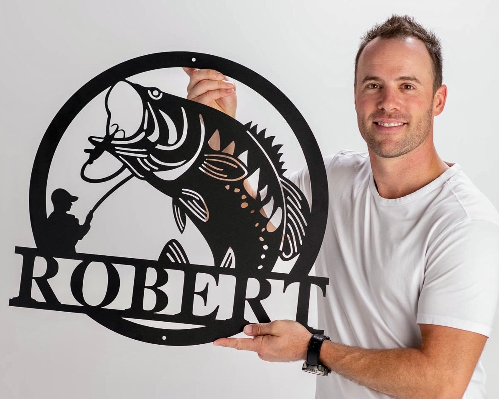 Fish Metal Name Sign, Bass Fishing Metal Monogram, Fishing Gifts for ...