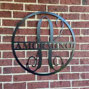 Last Name Circle Monogram, Metal Monogram Sign, Monogram Door Hanger ...