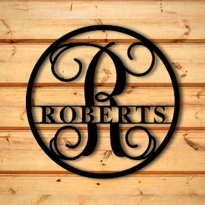 Last Name Circle Monogram, Metal Monogram Sign, Monogram Door Hanger ...