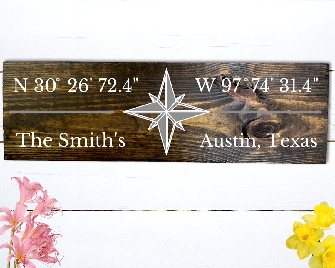 GPS Coordinates Sign Custom Wood Sign Wood Wall Art | Etsy