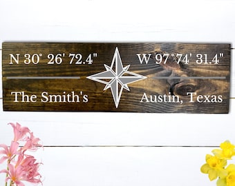 Home Coordinates Sign, Home Wood Sign, GPS Coordinates Sign, Latitude ...