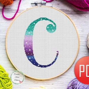 Letter C cross stitch pattern starry night cross modern | Etsy