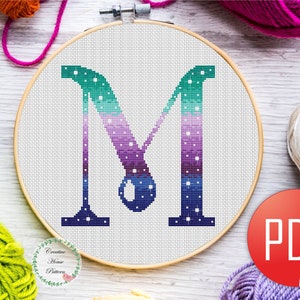 Letter M cross stitch pattern starry night cross modern | Etsy