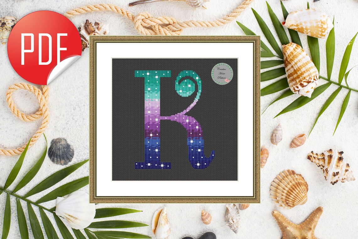Letter K cross stitch pattern starry night cross modern | Etsy