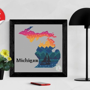 Michigan State Cross Stitch Pattern: Scenic Landscape Embroidery ...