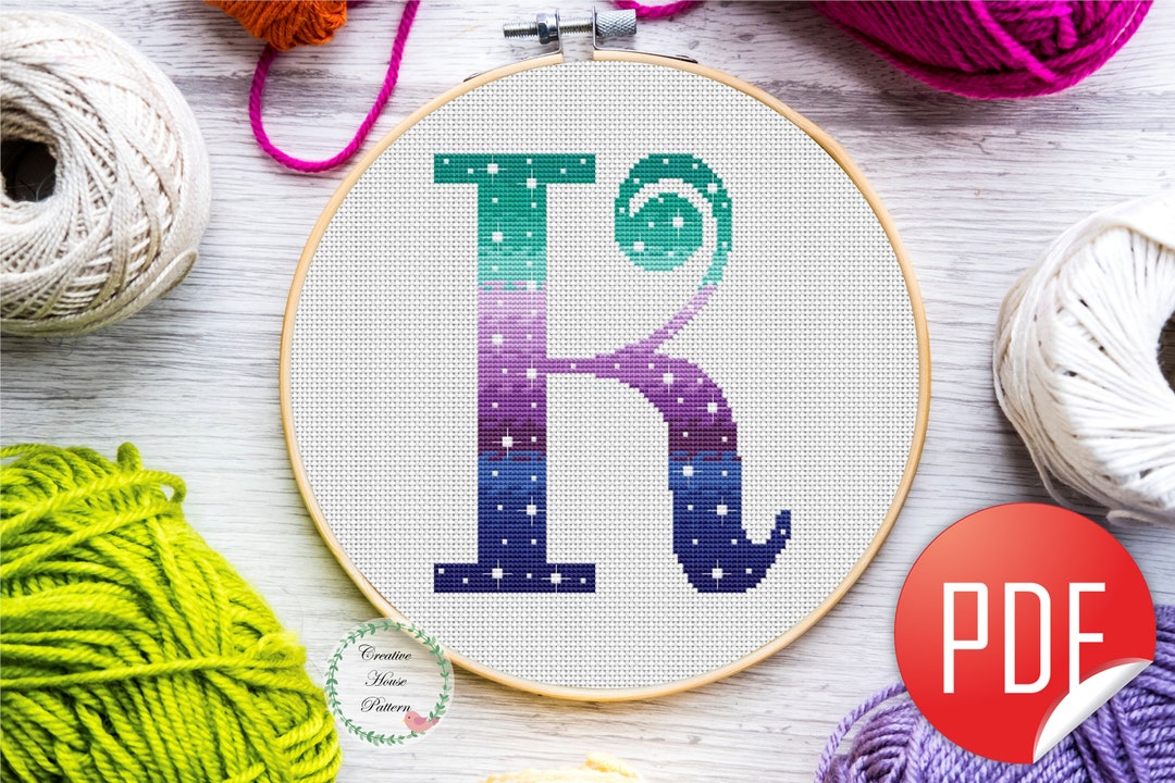 Letter K Cross Stitch Pattern, Starry Night Cross Stitch, Counted Cross ...